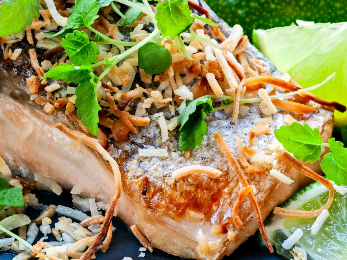 Salmon & Swiss Chard With Crispy Coconut And Turmeric